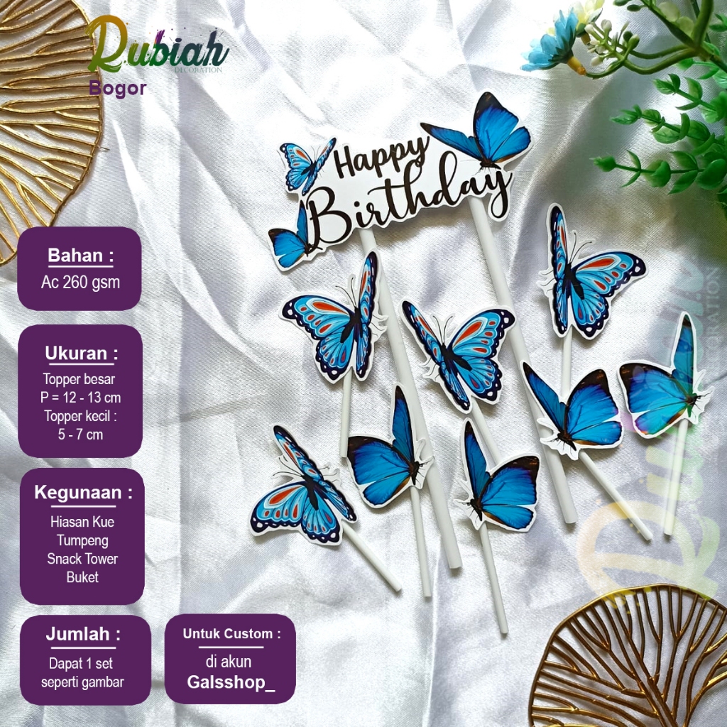 Jual Topper Cake Kupu Kupu Biru 1 set / Hiasan kue ulang tahun Happy ...