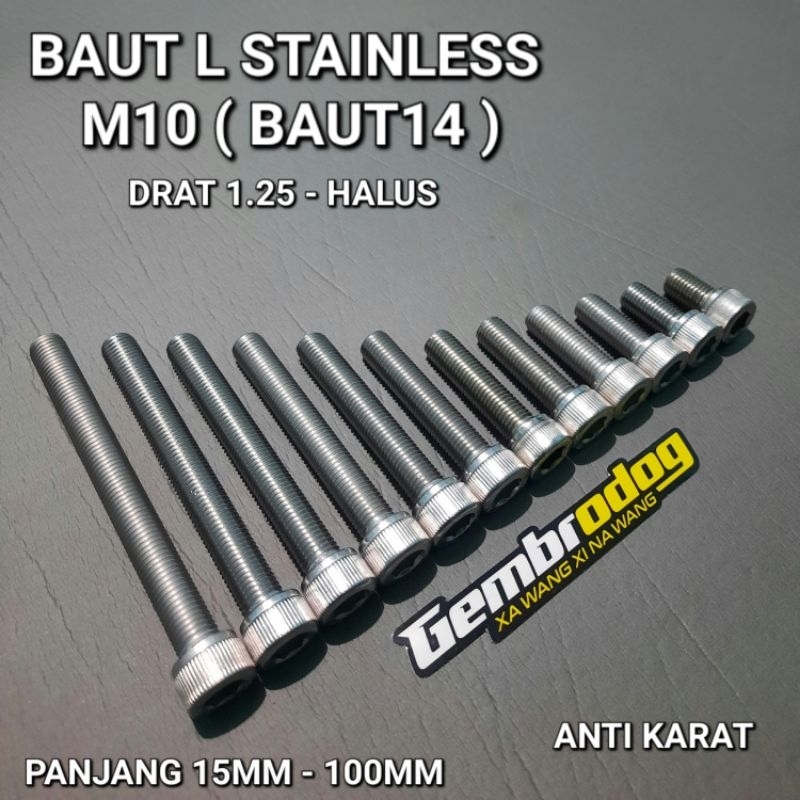 Jual BAUT L STAINLESS M10/BAUT 14 DRAT 1.25 HALUS | Shopee Indonesia