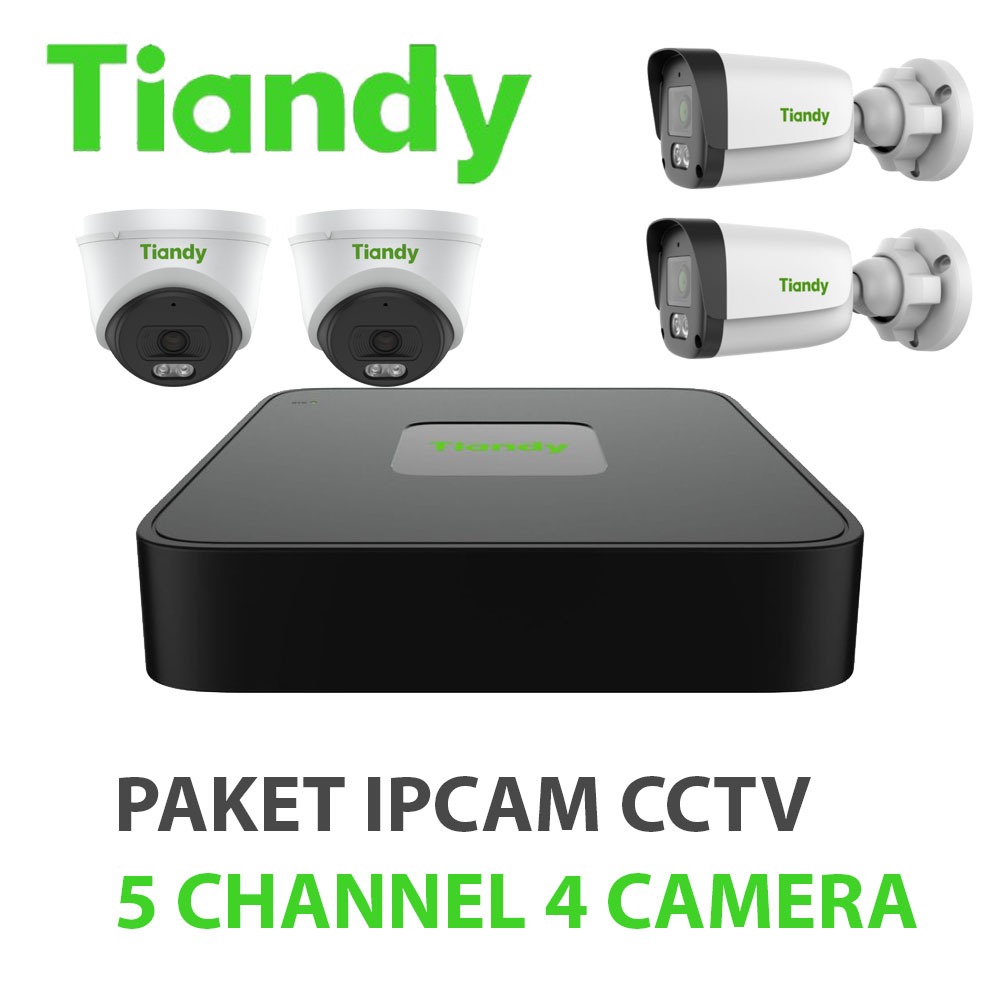 Jual PAKET CCTV IP CAMERA TIANDY 5 CHANNEL POE 4 CAMERA FULLHD | Shopee Indonesia