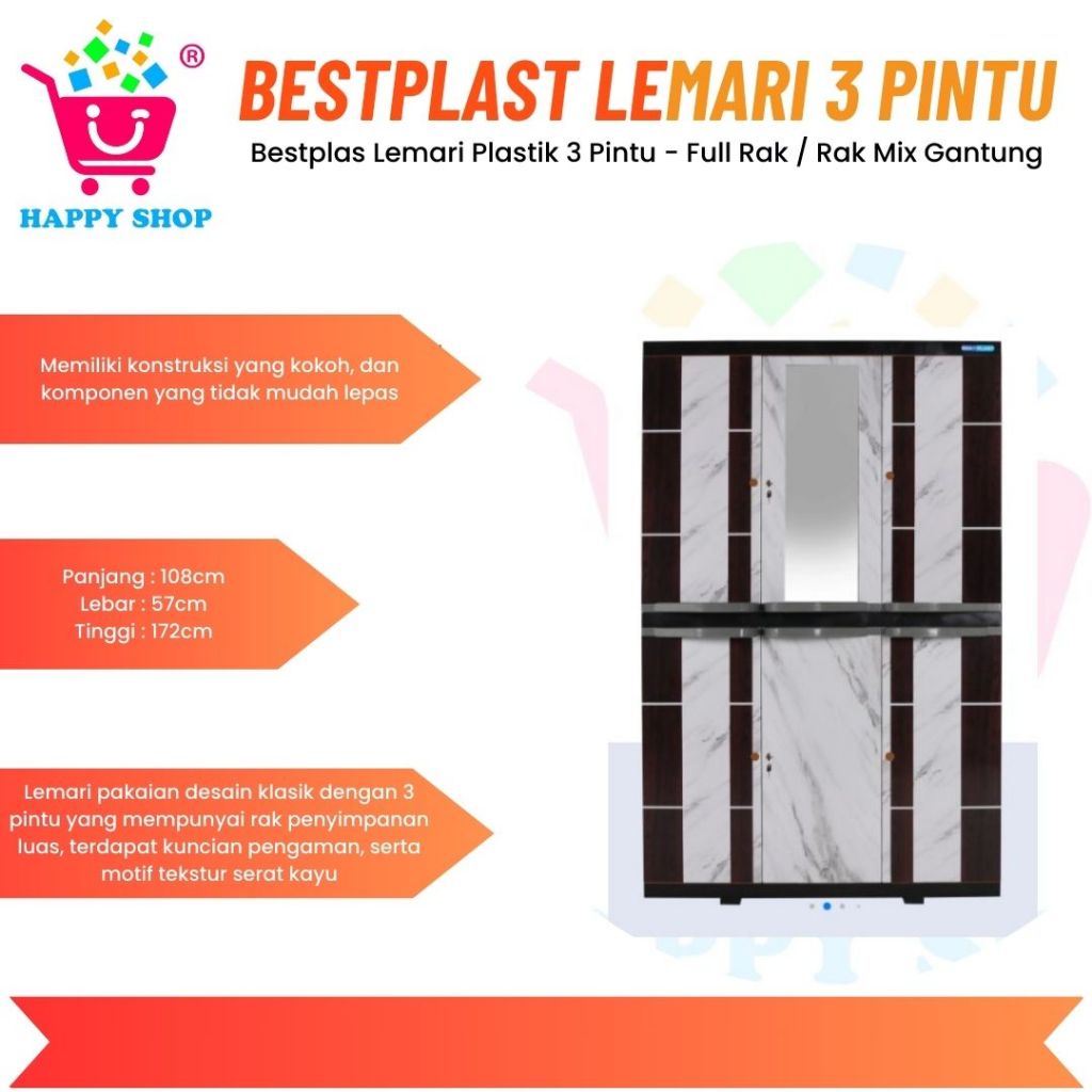 Jual Bestplas Lemari Plastik 3 Pintu - Full Rak / Rak Mix Gantung ...