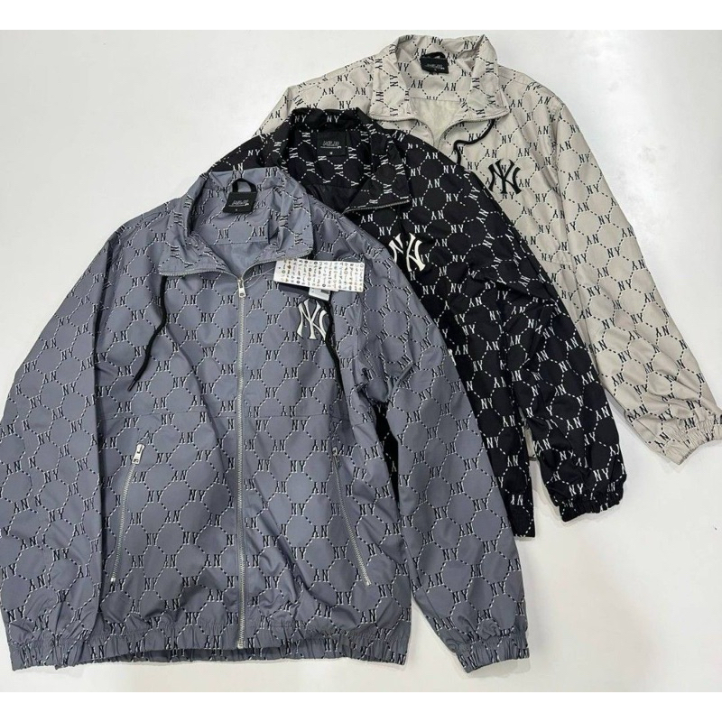 Jual MLB MONOGRAM NY JACKET BOMBER GREY | Shopee Indonesia