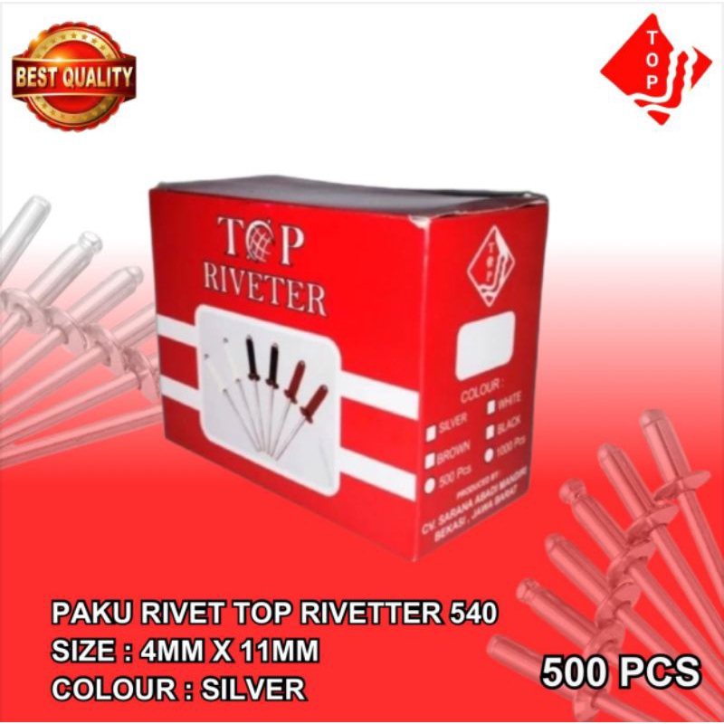 Jual Paku Rivet TOP RIVETER 540 size 4mm x 11mm isi 500pcs (SILVER ...