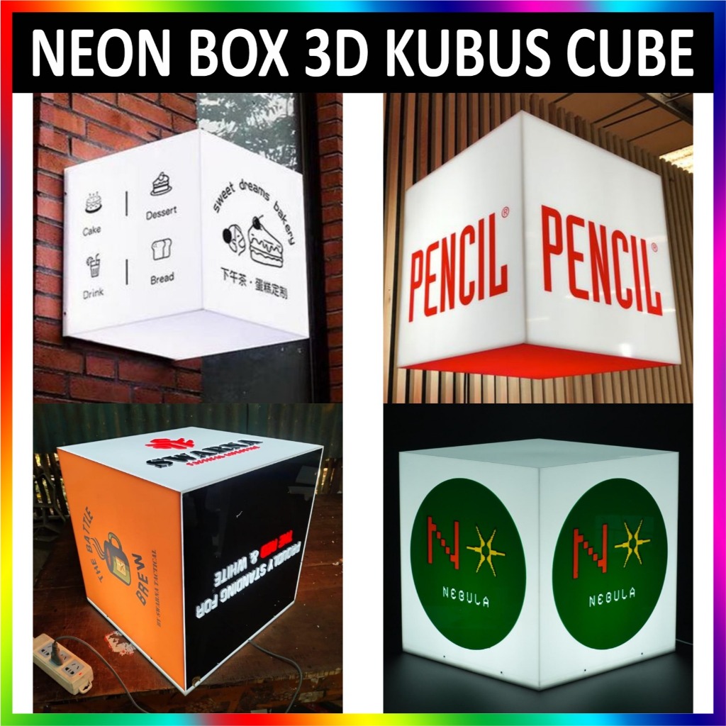 Jual Neon Box 3D Kubus Cube Balok LED Full Acrylic 5 Sisi All Varian ...