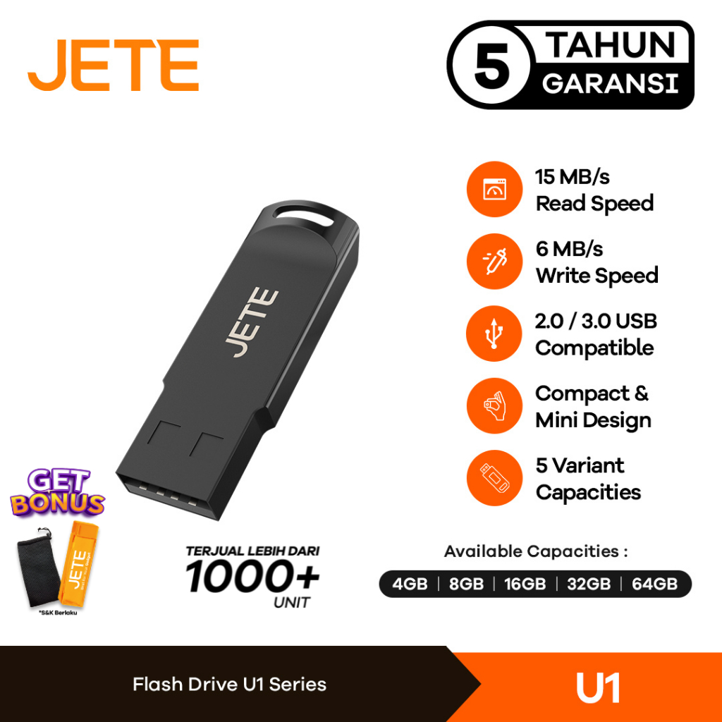 Jual Flashdisk USB 2.0 JETE U1 Flask Disk 4gb 8gb 16gb 32gb 64gb ...