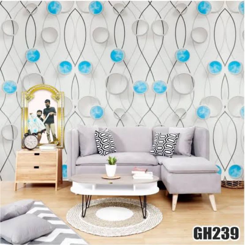 Jual Wallpaper Sticker Dinding Motif Dan Karakter GH239 Garis Gelombang Bulat Biru Termurah ...