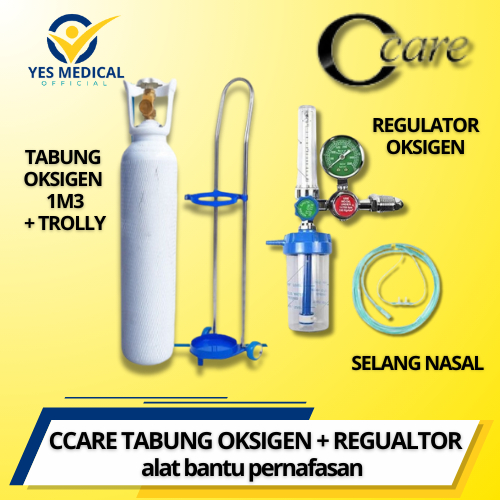 Jual Tabung Oksigen 1M3 Komplit Trolly + Regulator Oksigen C CARE Lengkap | Shopee Indonesia