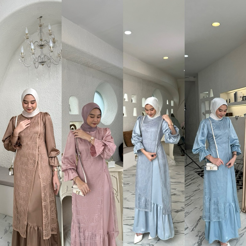 Jual NAYMA DRESS SET OUTER BAHAN SATIN ROBERTO MIX CHANTILY SIZE M L XL ...