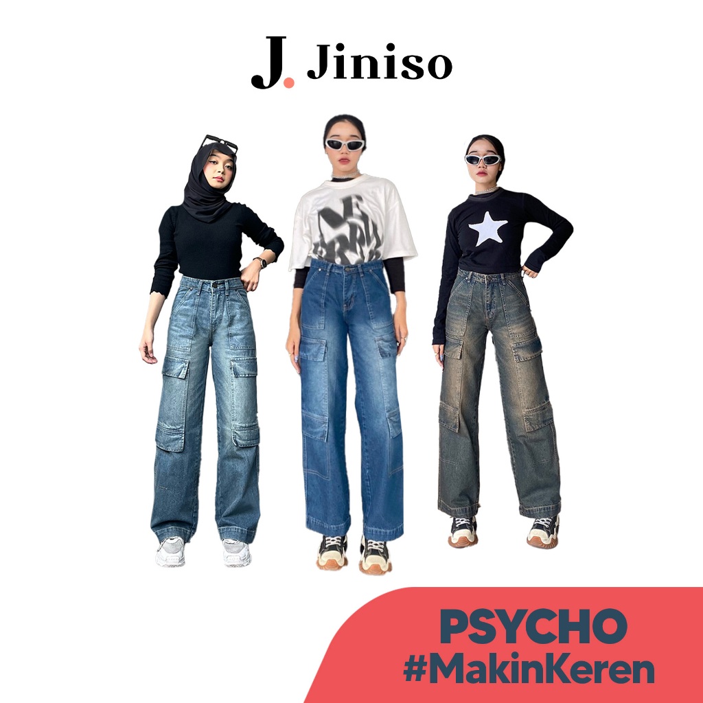 Jual JINISO - Highwaist Cargo Psycho Jeans | Shopee Indonesia