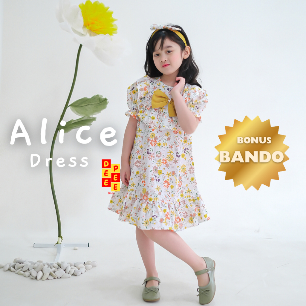 Jual [BONUS BANDO]Alice Dress, gaun anak perempuan bahan katun untuk ...