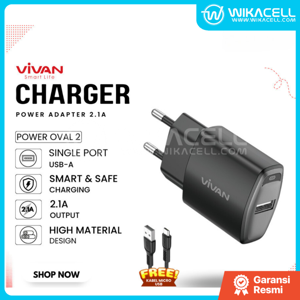 Jual Adaptor Vivan + Cable Micro Power Oval 2S - Black | Shopee Indonesia