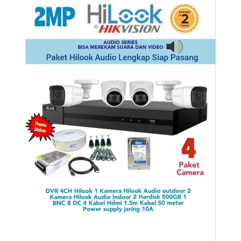Jual Paket 4 Kamera cctv HILOOK Audio by HikVision 2MP Harga Lagi Promo | Shopee Indonesia