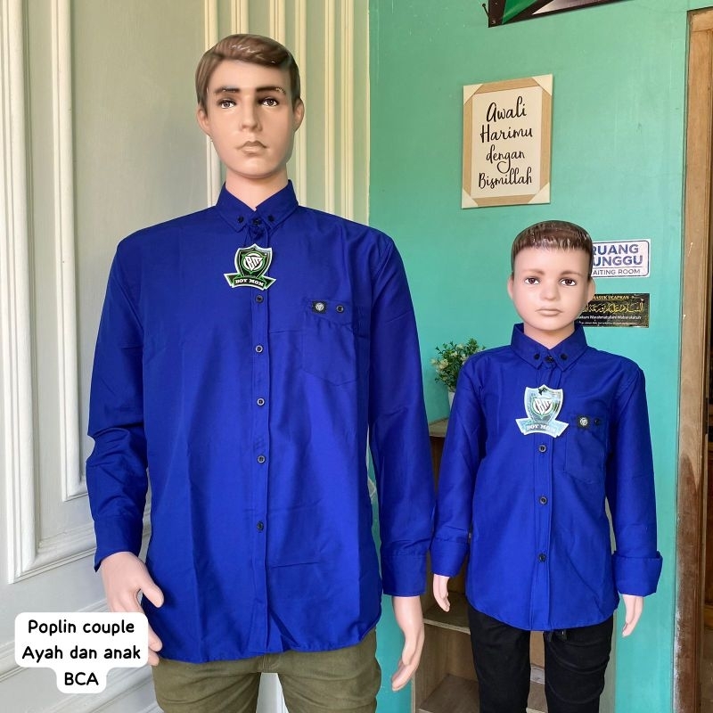 Jual BIRU BCA KEMEJA POLOS COUPLE AYAH DAN ANAK LENGAN PANJANG WARNA ...