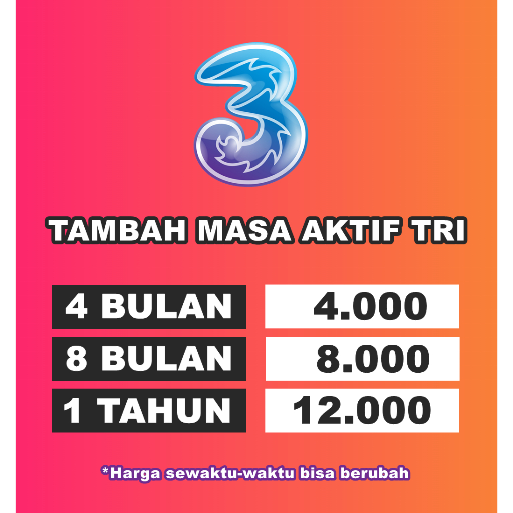 Jual Perpanjang Masa Aktif TRI THREE, Berlaku Akumulasi | Shopee Indonesia