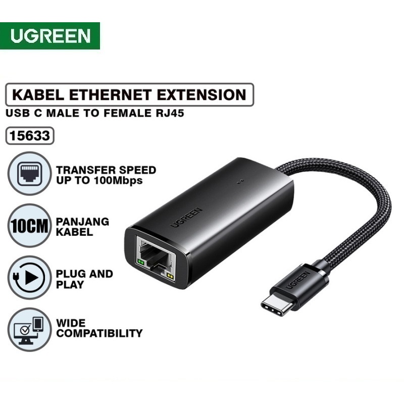 Jual UGREEN Kabel Ethernet Extension USB C Male to Female RJ45 (15633 ...