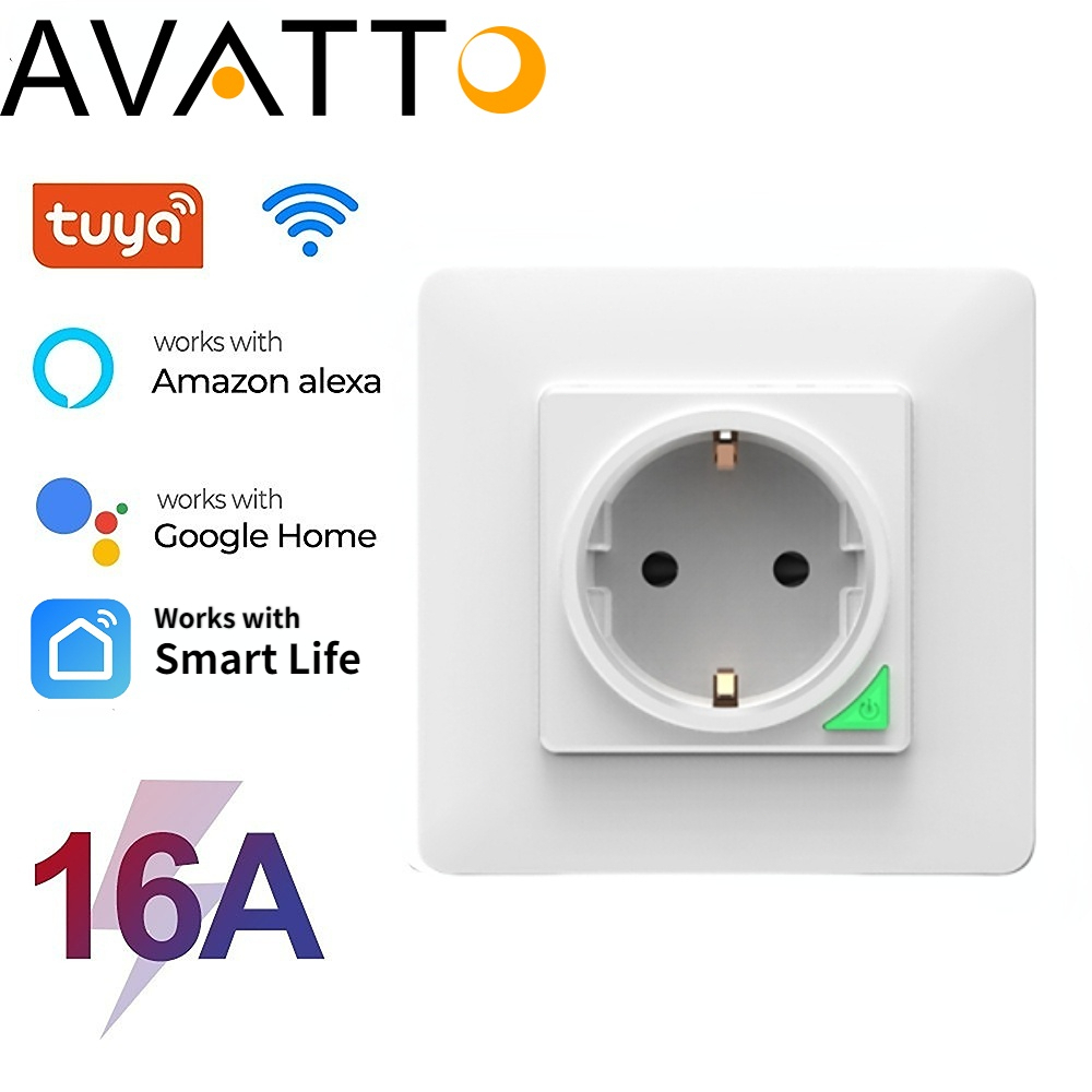 Jual AVATTO Smart Wall Socket Wifi EU White/black Soket dinding pintar ...