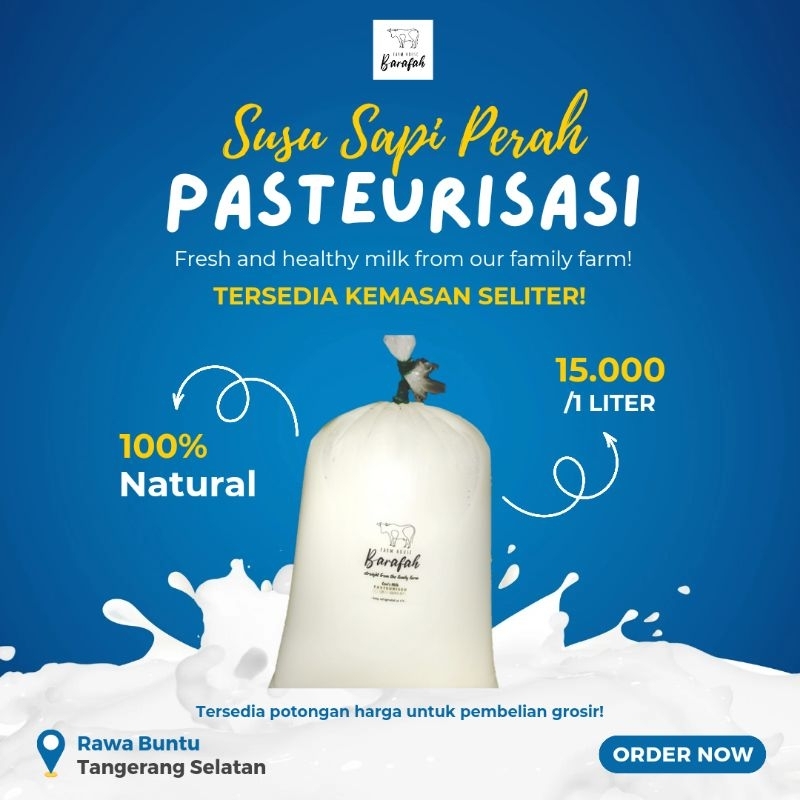 Jual SUSU SAPI MURNI SEGAR PASTEURISASI/MATANG/SIAP MINUM KEMASAN ...