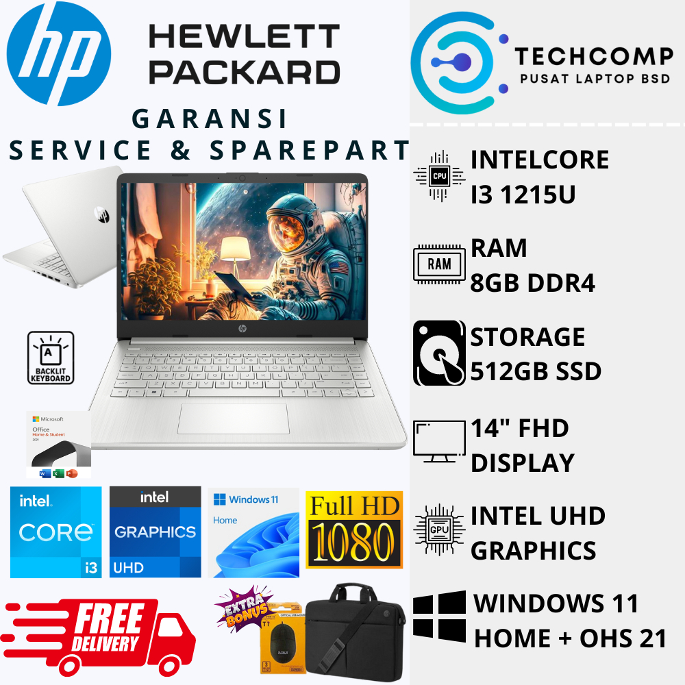 Jual Laptop HP DQ5127TU Intel i3 1215U 8GB 512GB 14 inch fhd windows 11 ...