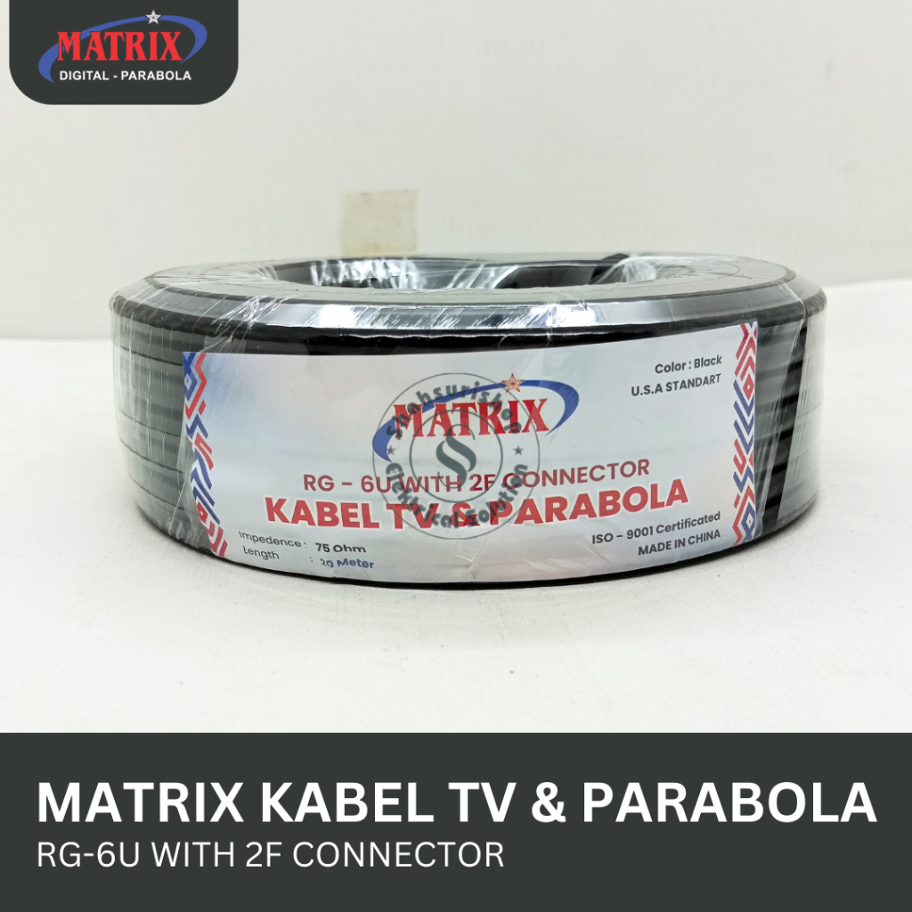 Jual MATRIX KABEL TV PARABOLA HLF RG6U 2F KONEKTOR 20M 20 M METER 75 OHM HITAM | Shopee Indonesia