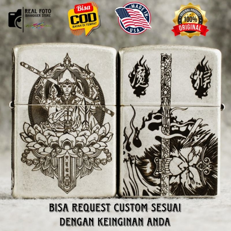Jual HADIAH SOUVERNIR KOREK API ZIPPO ORIGINAL USA ANTIQUE SILVER CUSTOM GRAFIR SUN GO KONG 4 ...