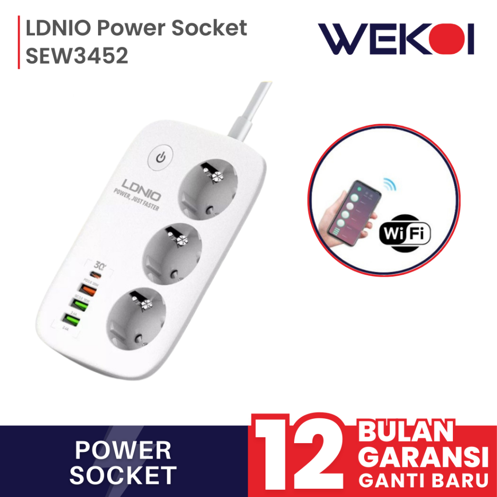 Jual Stop Kontak Power Socket Wifi Smart LDNIO SEW3452 3 Colokan Listrik Fast Charging 4 USB ...