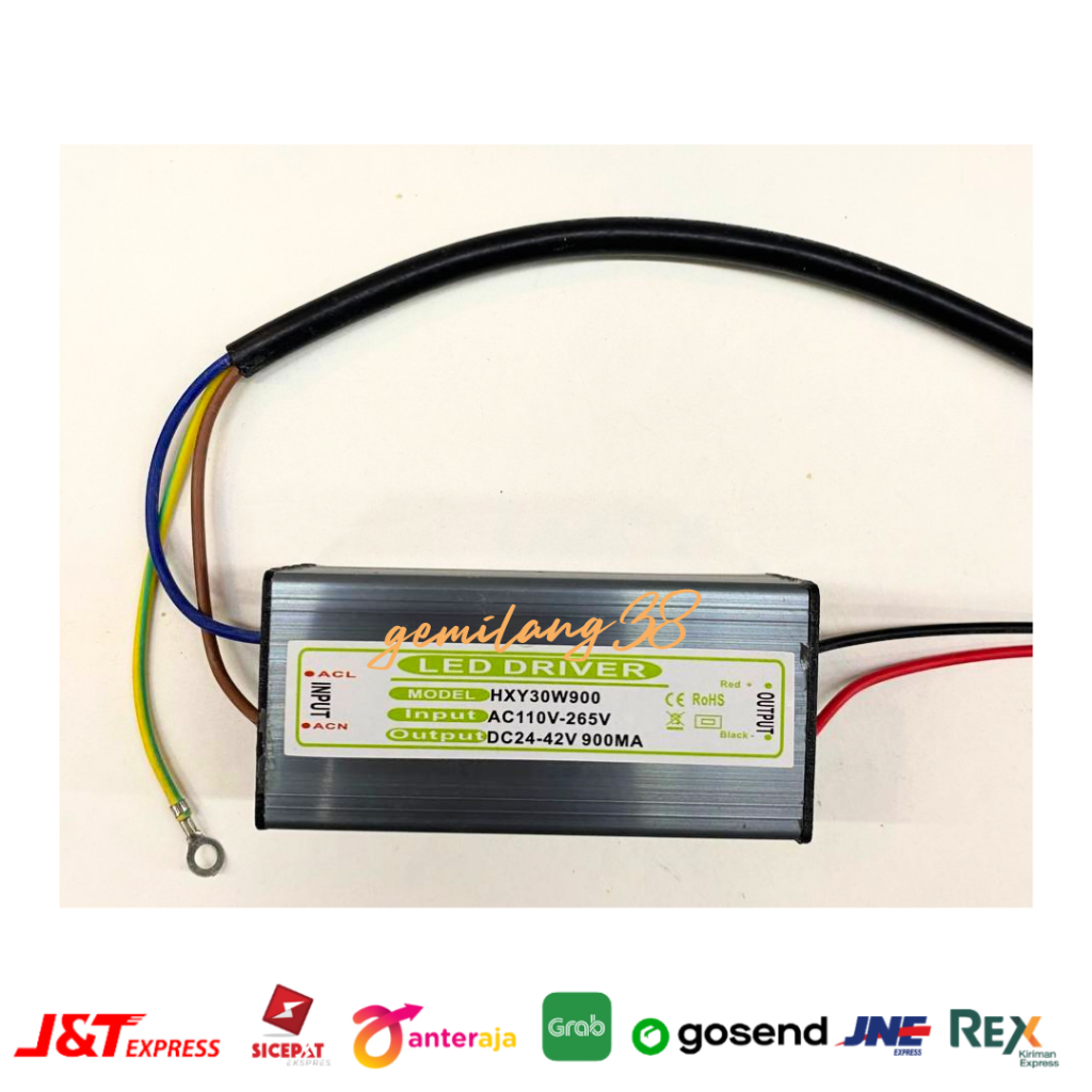 Jual LED Driver 30 Watt 900 mA Casing Besi IP65 AC - DC 25 - 36V ...