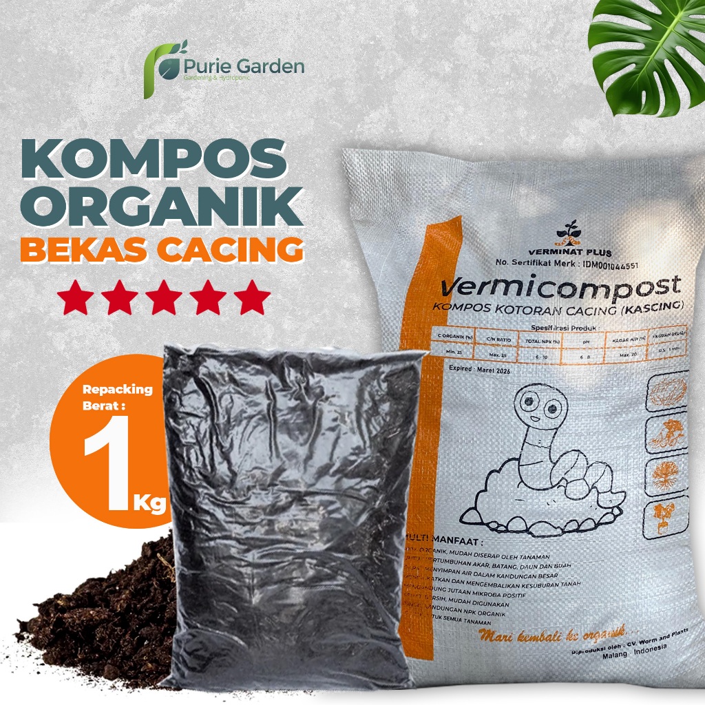 Jual Pupuk Organik Kascing Vermicompost Kompos Bekas Cacing 1 Kg ...