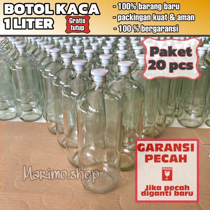 Jual Botol Kaca Bensin 1 Liter PAKET 20 PCS botol bensin botol jamu ...