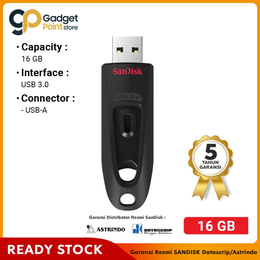 Jual Flashdisk SanDisk 16GB USB 3.0 Ultra CZ48 - Garansi Resmi 5 Tahun ...