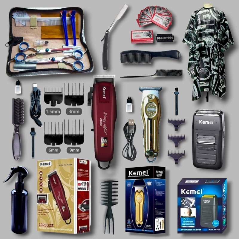 Jual PAKET BARBER PRO SERIES/ALAT CUKUR LENGKAP ORIGINAL KEMEI || BARBERSHOP/USAHA PANGKAS/SALON ...