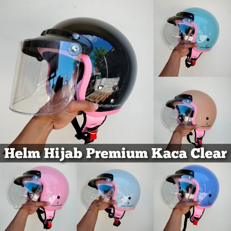 Jual Helm Hijab Premium Kaca Datar Cembung Bening Helm Bogo Wanita ...