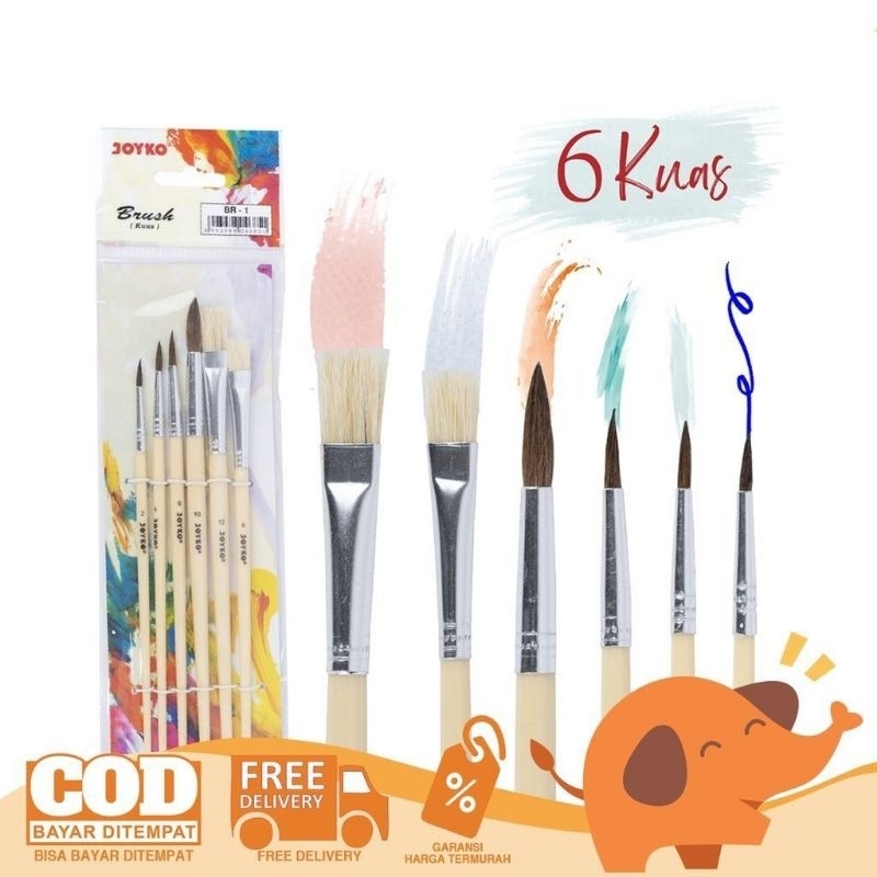 Jual (1Set:6Pcs) JOYKO Kuas Lukis Set / Brush Set Acrylic Joyko BR-1 ...