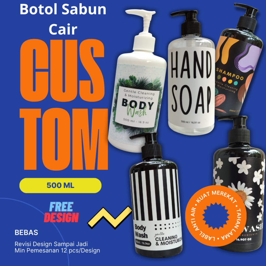 Jual Botol sabun cair pump custom label stiker anti air tutup hitam ...