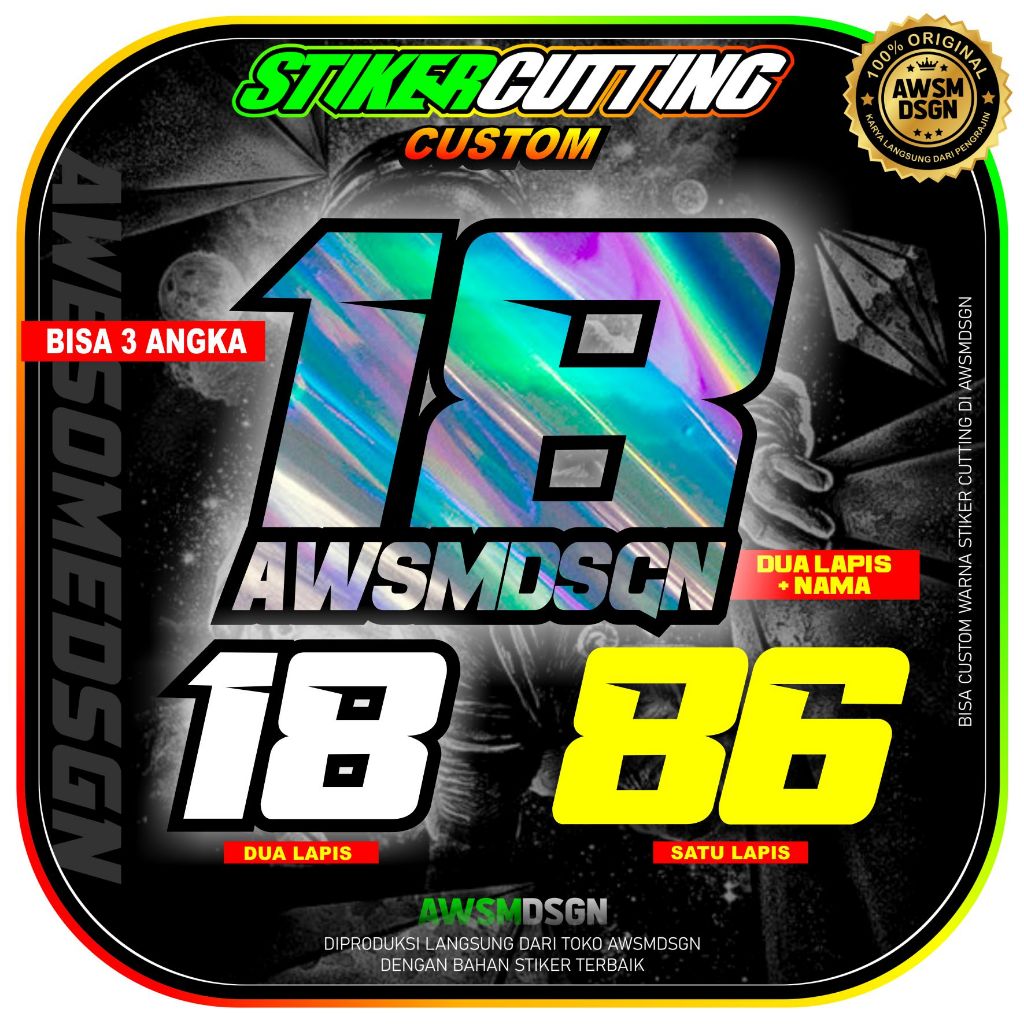Jual CUSTOM sticker stiker cutting nomor start balap motor mobil v2 ...