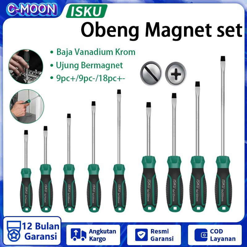 Jual ISKU Obeng Plus Minus Magnet / obeng set Screwdriver Set /Pegangan ...