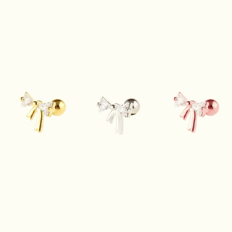 Jual ribbon ball-end earrings in SILVER, GOLD & ROSE GOLD colour (F2 ...