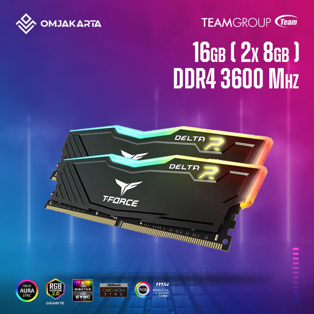 Jual Ram DDR4 16GB Kit 2x8GB PC 3600 Mhz Team T-Force Delta RGB Black ...