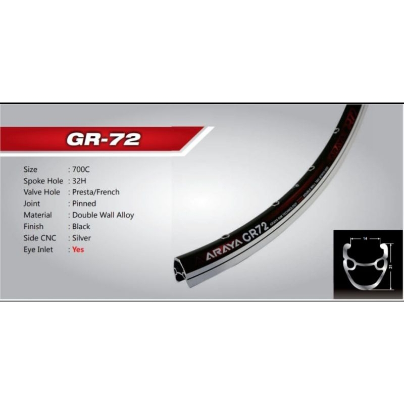 Jual Rims Velg Rim 700c Araya GR72 32H Cnc Double Wall Alloy | Shopee ...