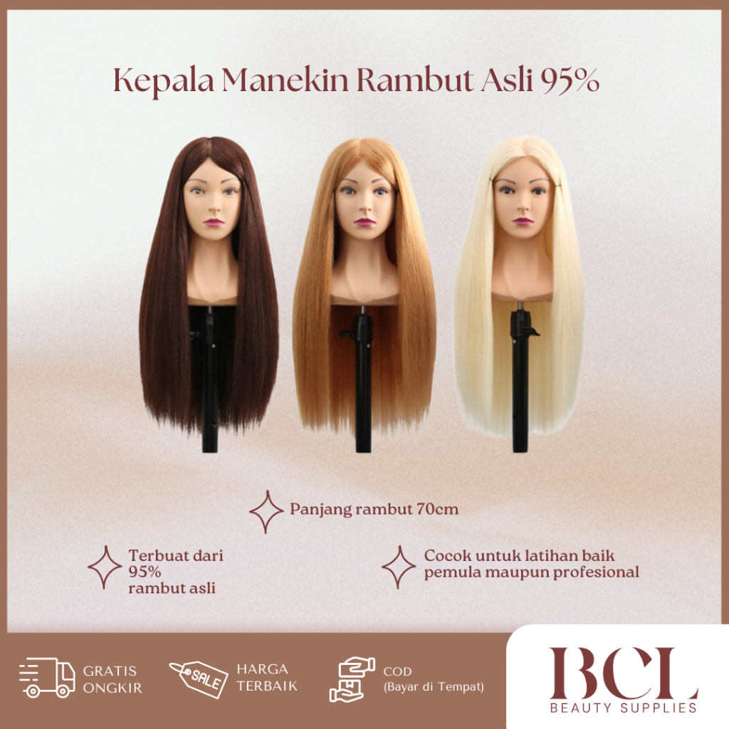 Jual Kepala Manekin Rambut Asli 95% Latihan Potong Warna Rambut ...