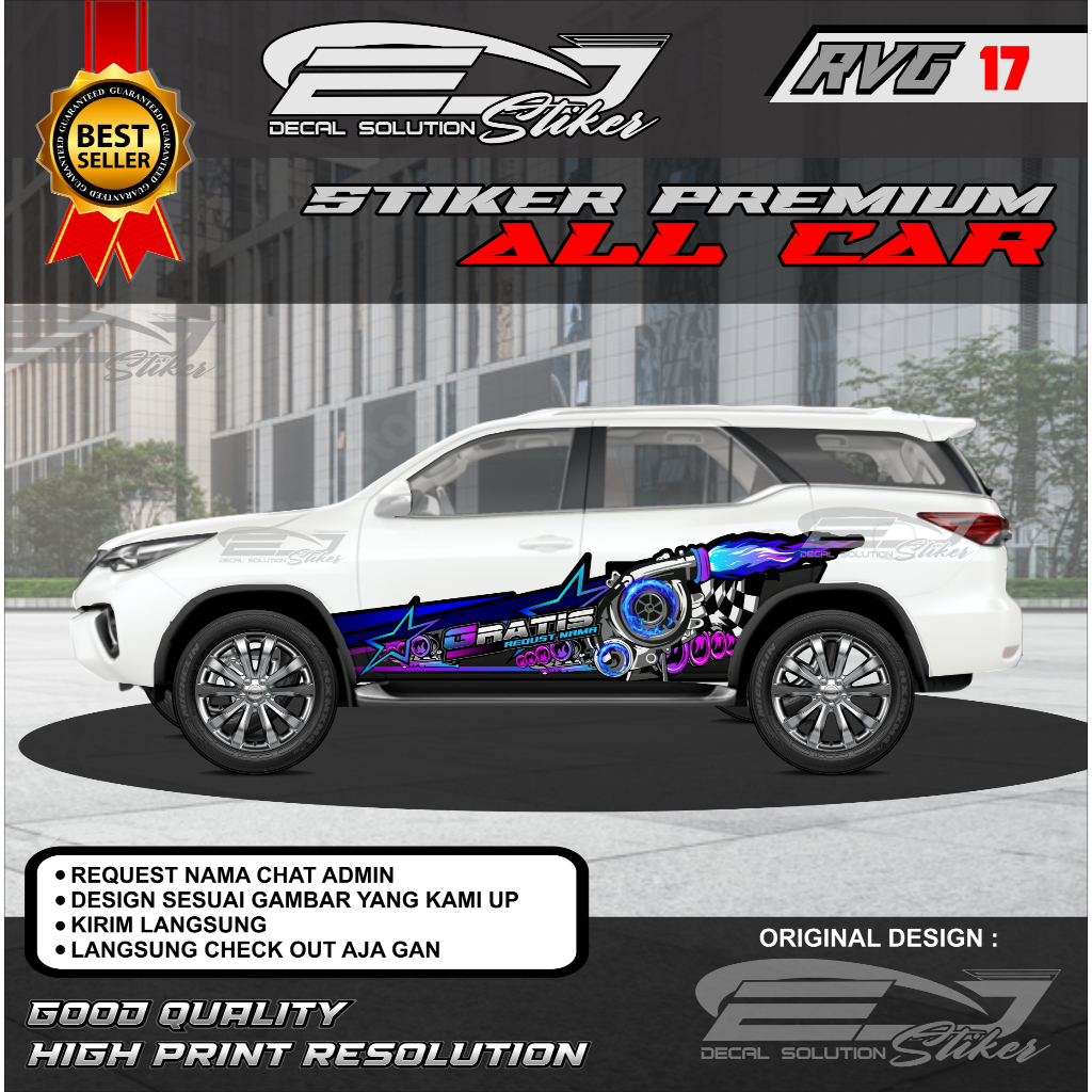 Jual RVG17-STIKER DECAL MOBIL FORTUNER XPANDER PAJERO GRATIS CUSTOM ...