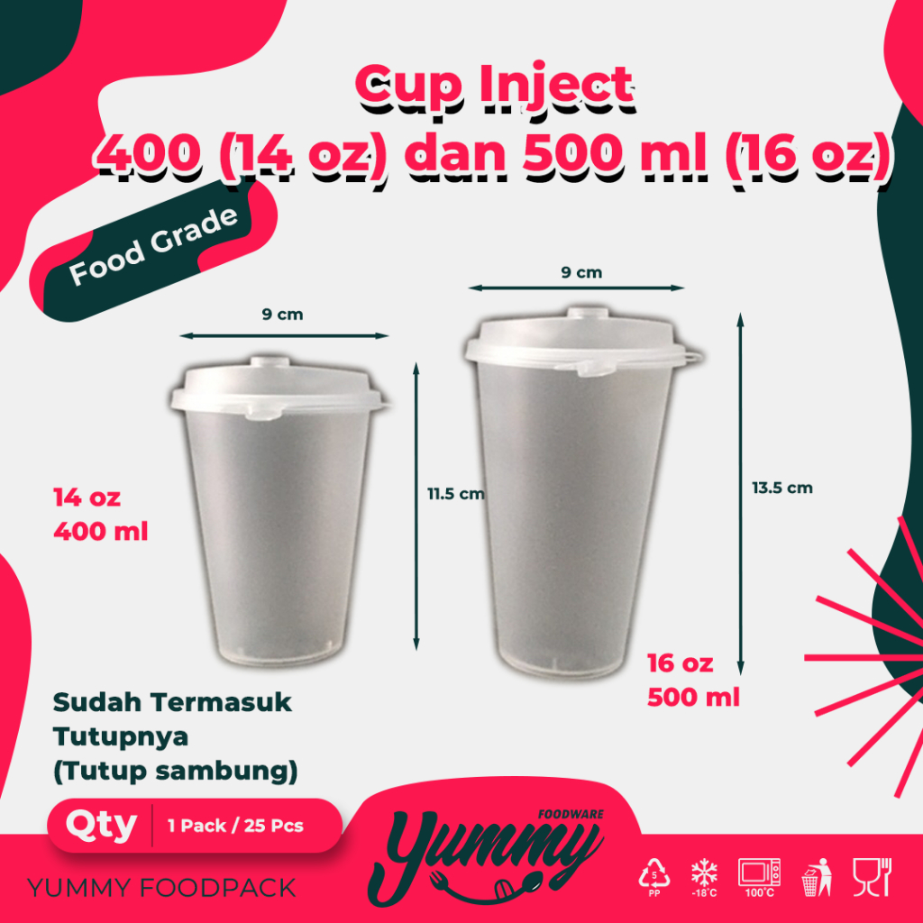 Jual ( 1 Pack isi 25 pcs) Cup Injection 400ml dan 500ml / Gelas Plastik ...
