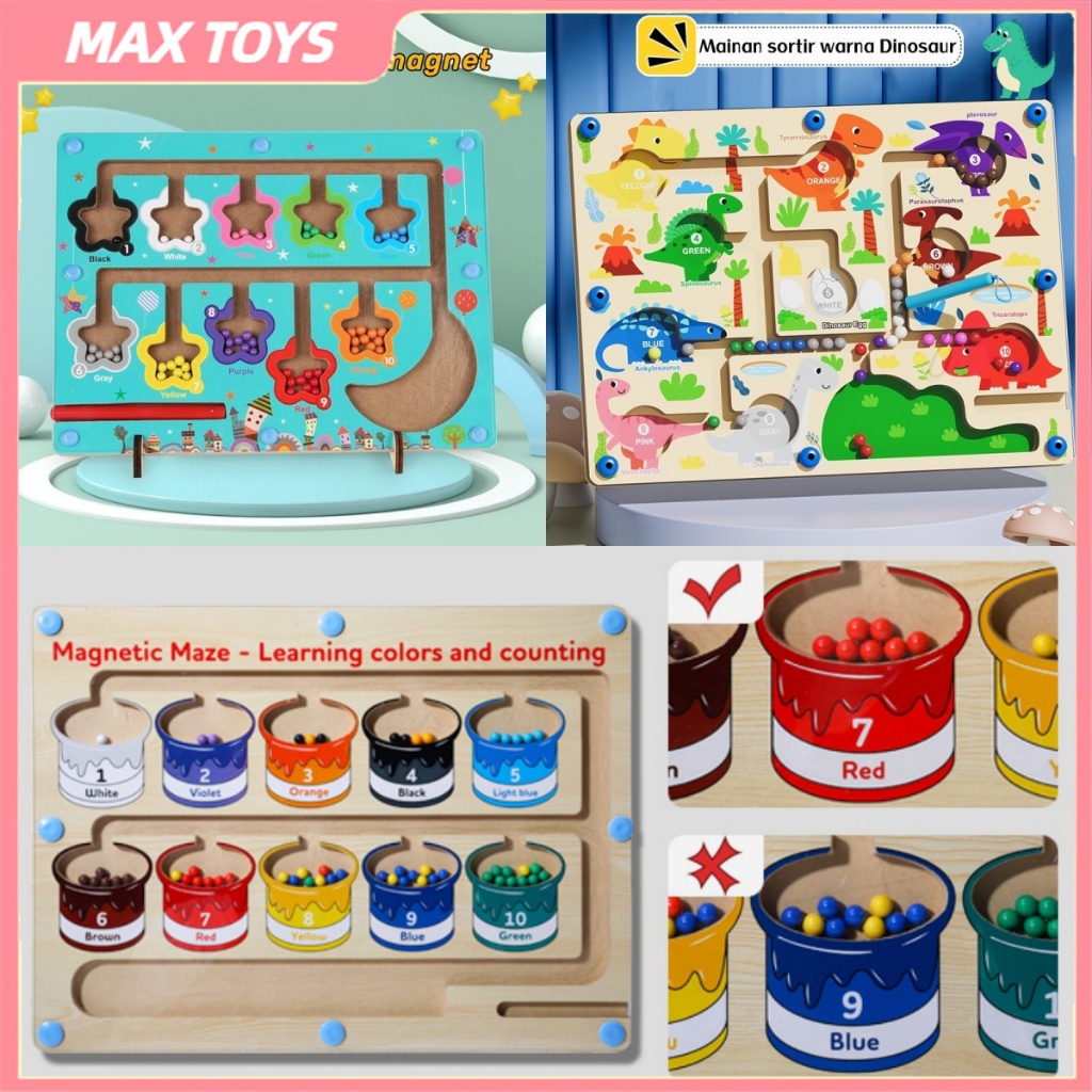 Jual Magnetic Pen Mazes Game Wooden Magnetic Counting Toy Color Sorting ...