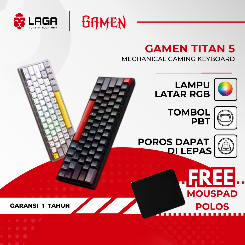 Jual Gamen Titan V / 5 Wired Gaming Keyboard 60% Mechanical Garansi ...