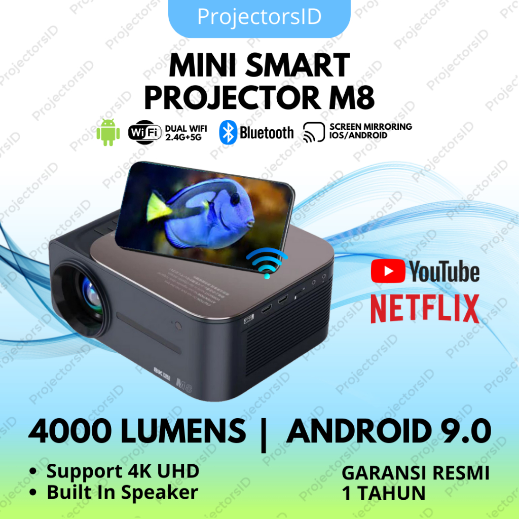 Jual Smart Proyektor M8 Android Wifi 4000 Lumens | Proyektor Android 4K ...