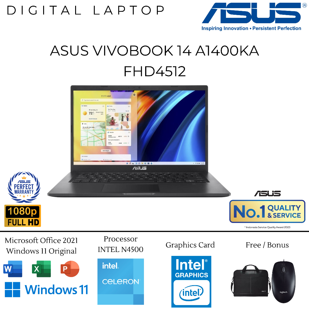 Jual Laptop ASUS Vivobook 14 A1400KA FHD4512 intel N4500 8GB 512GB 14.0 ...