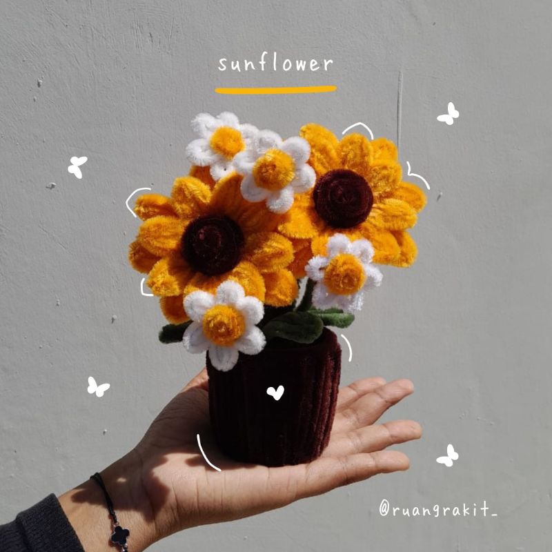 Jual Bunga Kawat Bulu Pot Mini Bunga Kawat Bulu Pipe Cleaner Bunga