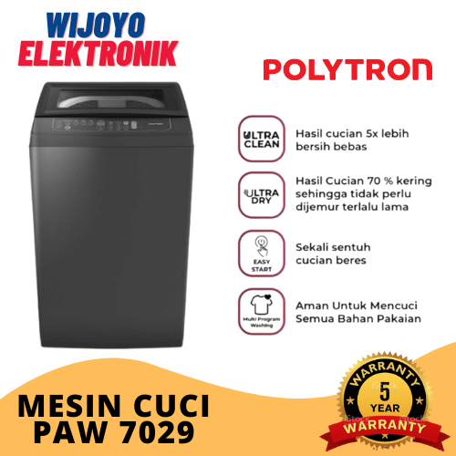 Jual MESIN CUCI 1 TABUNG POLYTRON PAW 7029 Y TOP LOADING 7 KG ZEROMATIC ...