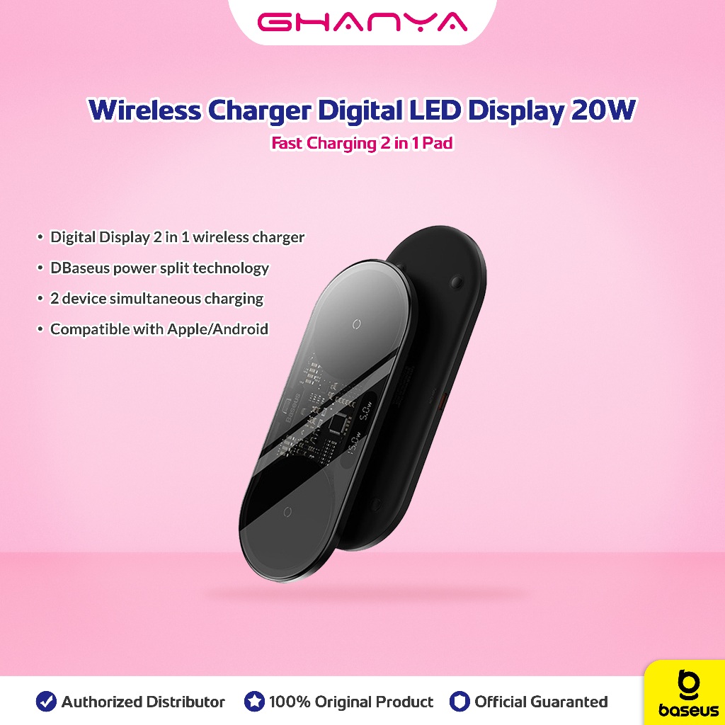 Jual Baseus Wireless Charger Digital LED Display 20W Fast Charging 2 in ...