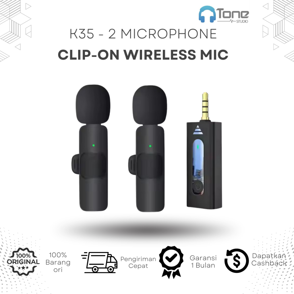 Jual Microphone Wireless K35 Dual Lavalier Clip On Mic Fullset | Shopee Indonesia