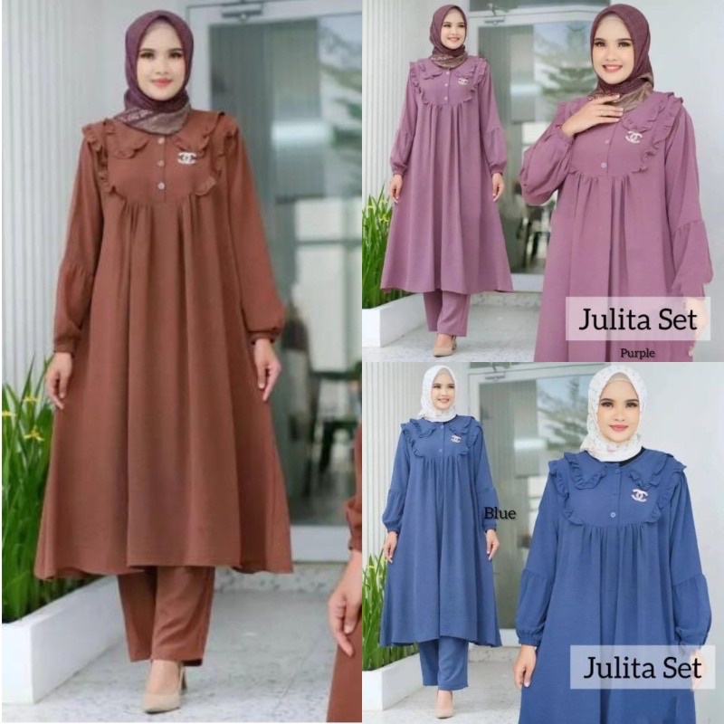 Jual NEW SETELAN LONG TUNIK POLOS JUMBO JULITA / SETCEL LONG CRINKLE ...