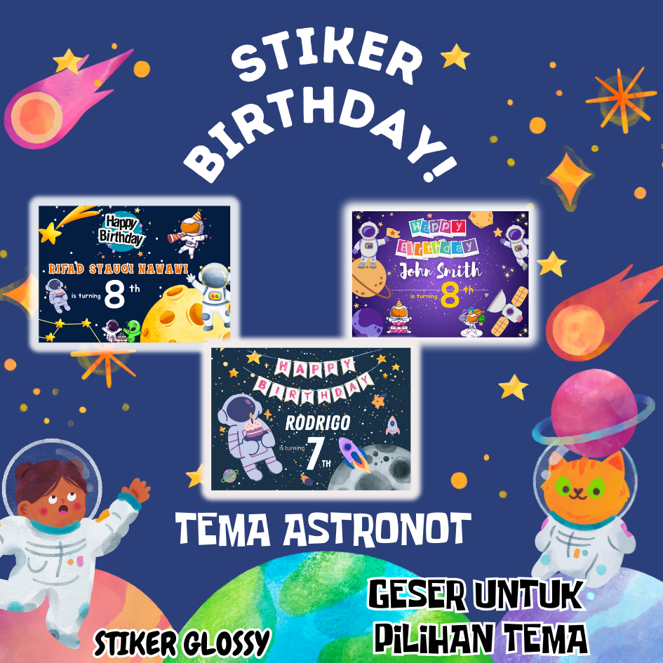 Jual Stiker Ulang Tahun Tema Astronot/Kartu birthday tema luar angkasa ...